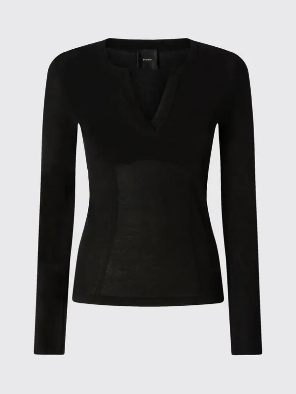 Pinko Viscose Knit Top With Dual Neckline - Black