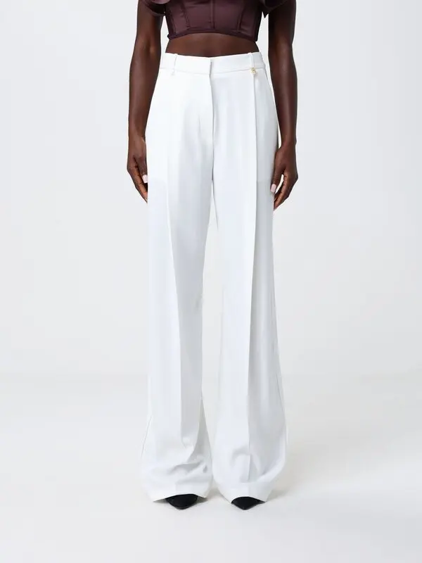 Elisabetta Franchi Tailored Pleated Wide Leg Trousers - Ivory