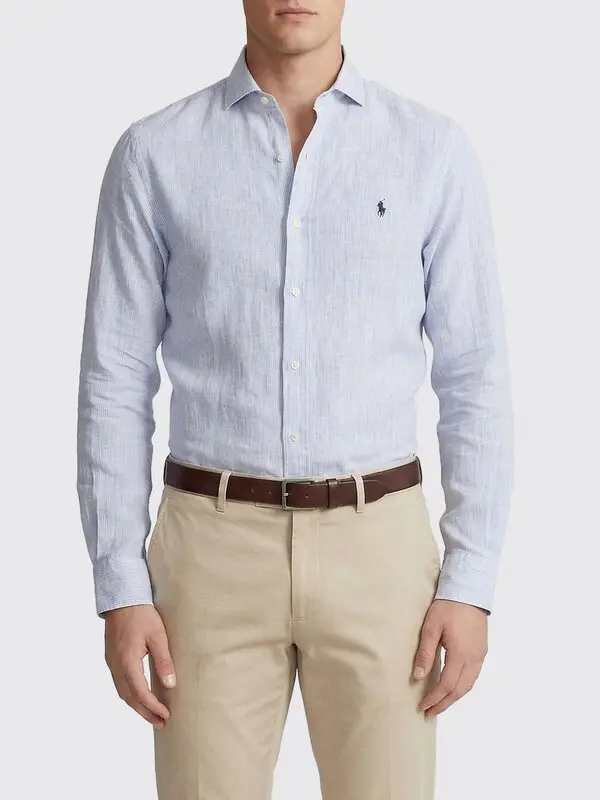 Polo Ralph Lauren Striped Logo Linen Shirt - Blue