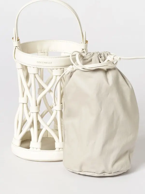 COCCINELLE Koi Mesh Leather Bucket Bag - Pearl