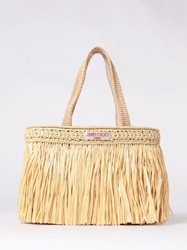 JIMMY CHOO Raffia Tote Bag With Fringe Detail - Beige