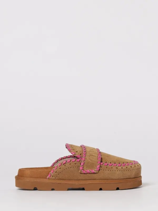 Mou Suede Mules With Abstract Embroidery - Brown