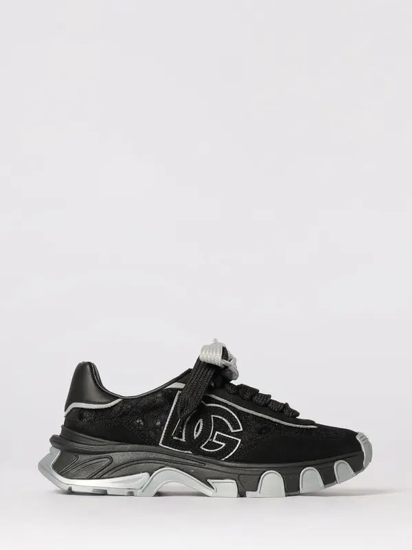 Dolce & Gabbana Lace And Suede Low Top Sneakers - Black