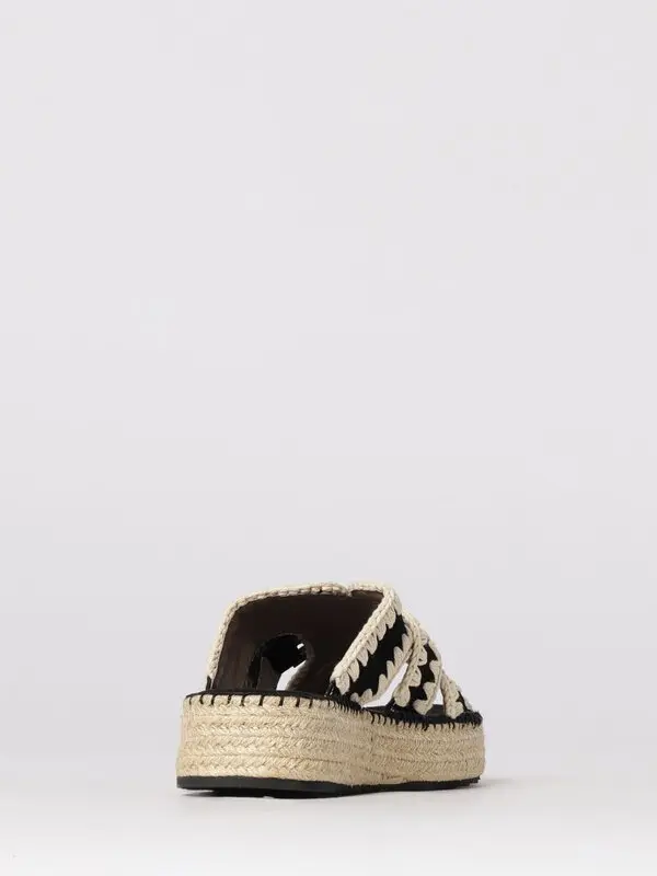 Mou Suede Embroidered Platform Sandals - Black