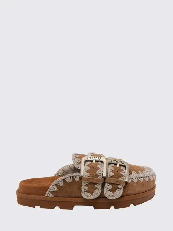 Mou Low Bio Suede Clogs With Contrast Stitching - Cocoa