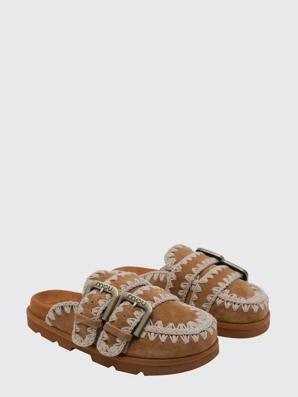 Mou Low Bio Suede Clogs With Contrast Stitching - Cocoa