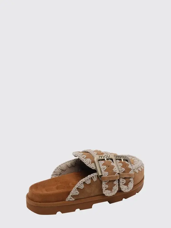 Mou Low Bio Suede Clogs With Contrast Stitching - Cocoa