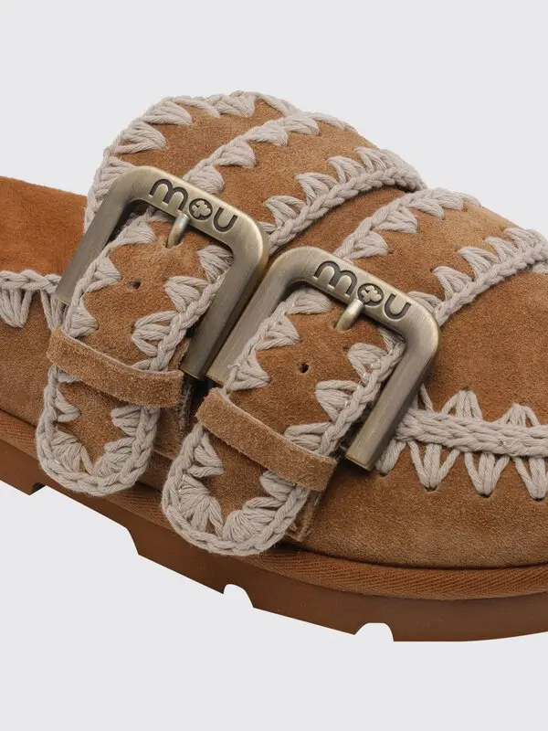 Mou Low Bio Suede Clogs With Contrast Stitching - Cocoa