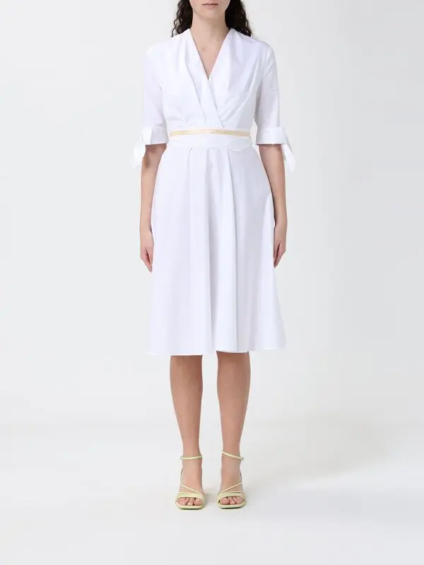 HANITA Cotton V-neck Mini Dress With Tie Waist