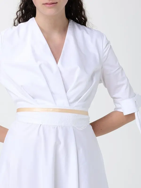 HANITA Cotton V-neck Mini Dress With Tie Waist