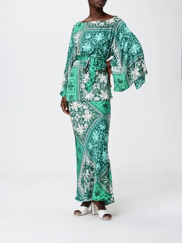 HANITA Printed Viscose Long Skirt - Green