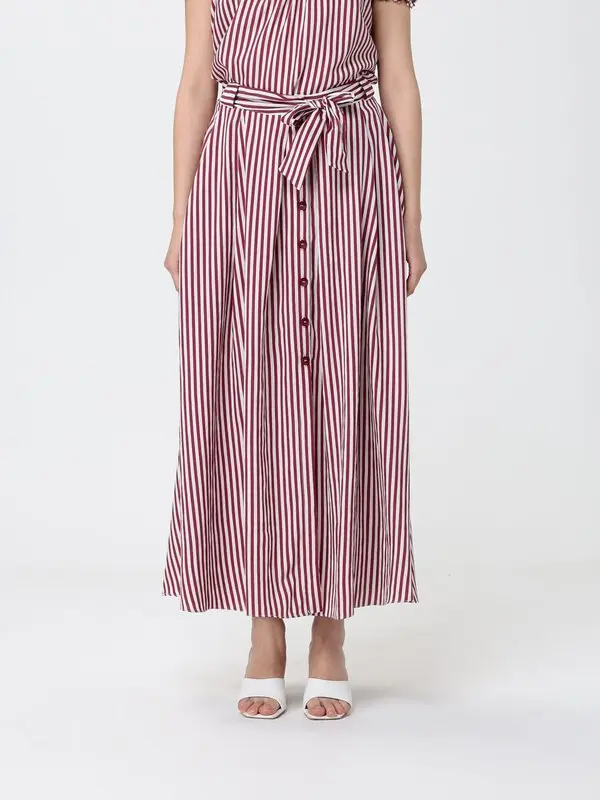 HANITA Striped Viscose Midi Skirt - Red