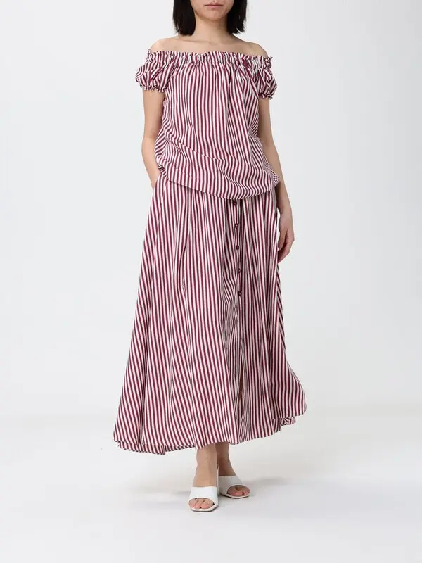 HANITA Striped Viscose Midi Skirt - Red