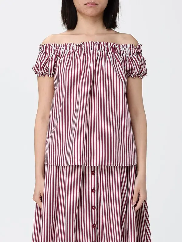 HANITA Striped Viscose Blend Off-the-shoulder Top - Red