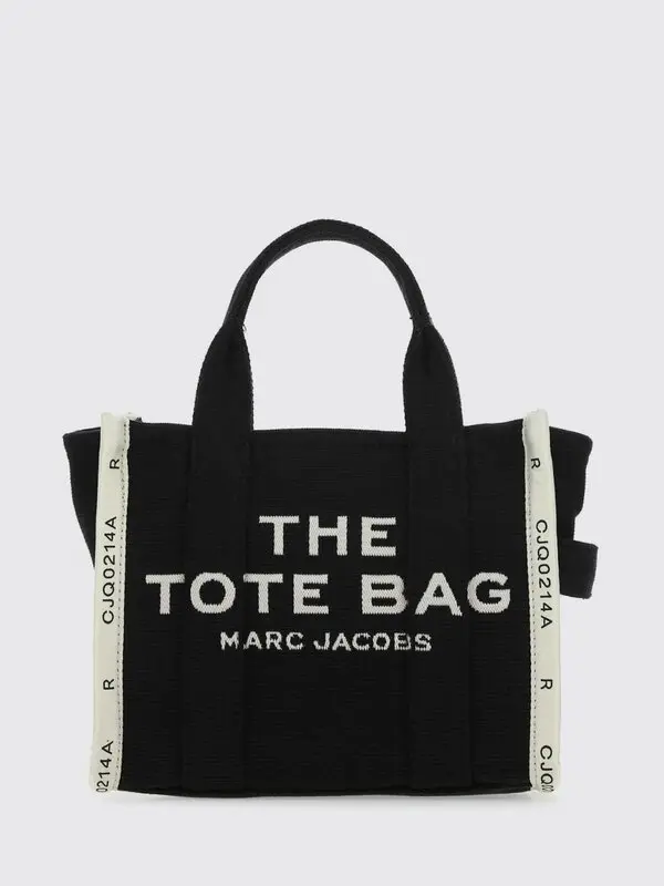 Marc Jacobs Small Tote Bag In Cotton Canvas With Jacquard Logo - Black