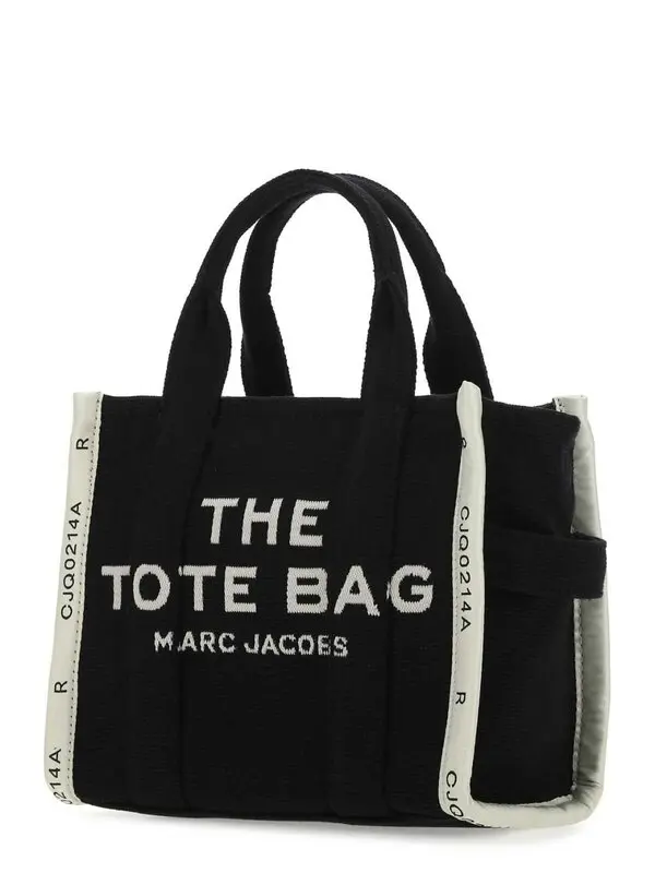 Marc Jacobs Small Tote Bag In Cotton Canvas With Jacquard Logo - Black