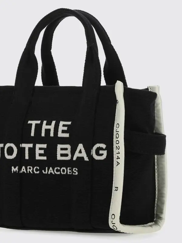 Marc Jacobs Small Tote Bag In Cotton Canvas With Jacquard Logo - Black