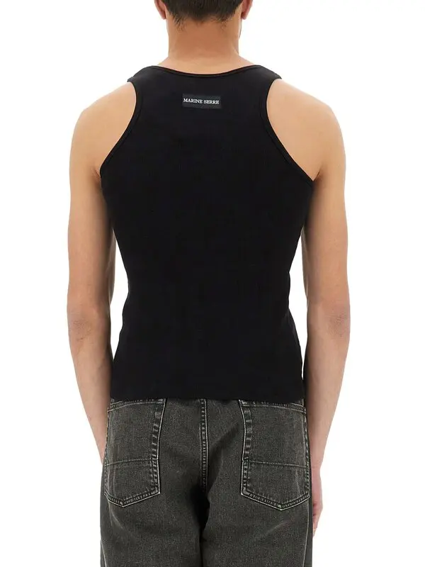 MARINE SERRE Ribbed Tank Top With Logo - Black