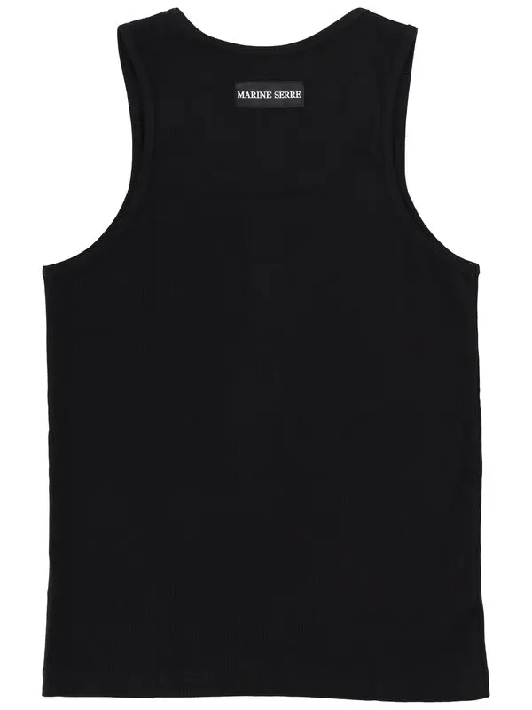 MARINE SERRE Ribbed Tank Top With Logo - Black