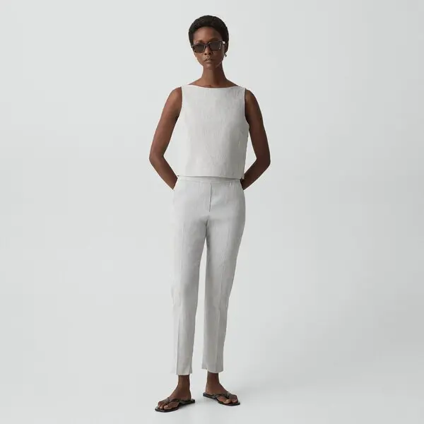 Theory Treeca Pull-on Textured Linen Pant - Black Multi
