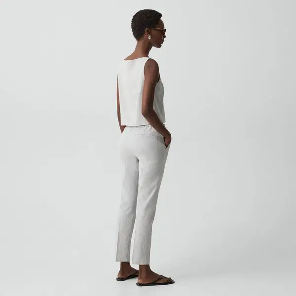 Theory Treeca Pull-on Textured Linen Pant - Black Multi