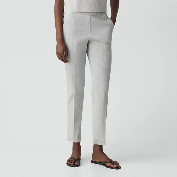 Theory Treeca Pull-on Textured Linen Pant - Black Multi