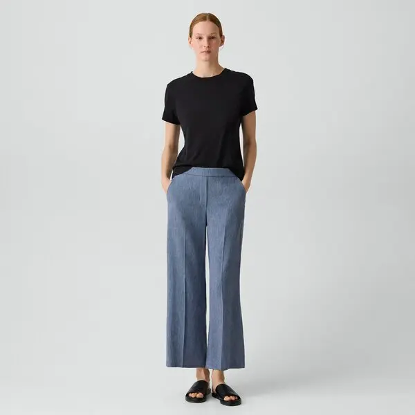 Theory Classic Straight Pull-on Pant In Fluid Linen - Light Denim