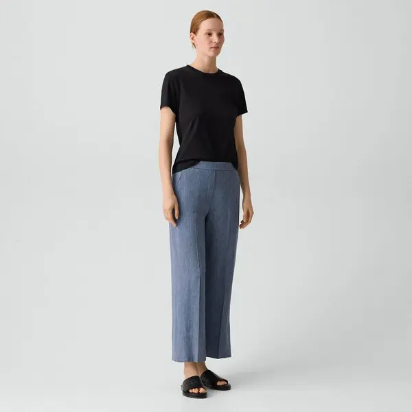 Theory Classic Straight Pull-on Pant In Fluid Linen - Light Denim