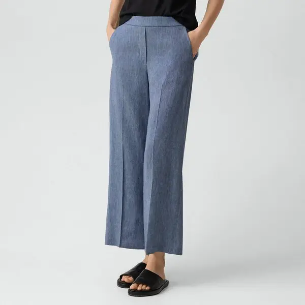 Theory Classic Straight Pull-on Pant In Fluid Linen - Light Denim
