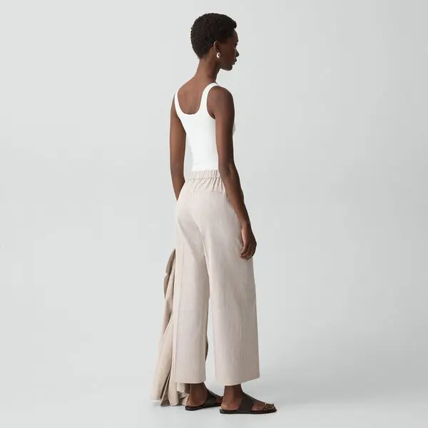 Theory Classic Straight Pull-on Pant In Textured Linen - Cognac Multi