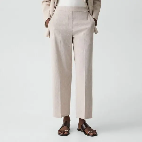 Theory Classic Straight Pull-on Pant In Textured Linen - Cognac Multi
