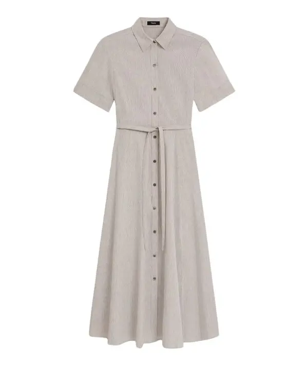 Theory Belted Shirt Dress - Cognac Multi