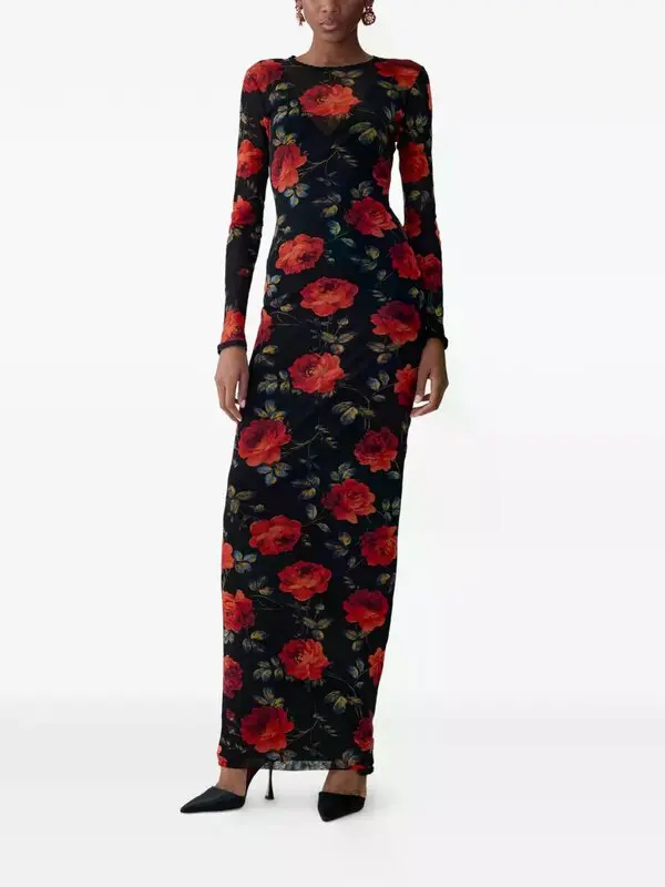 Carolina Herrera Rose-print Mesh Midi Dress