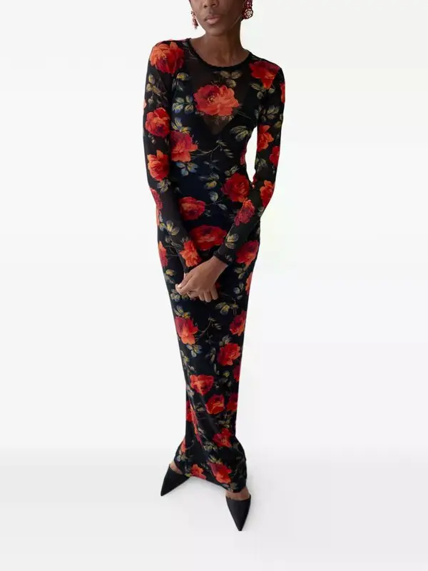 Carolina Herrera Rose-print Mesh Midi Dress