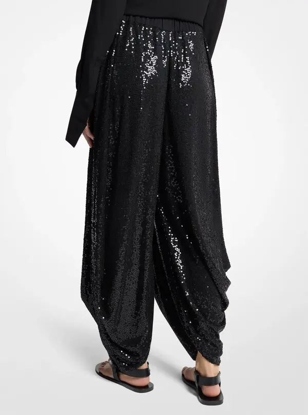 Michael Kors Hand-embellished Sequin Georgette Jersey Draped Pants