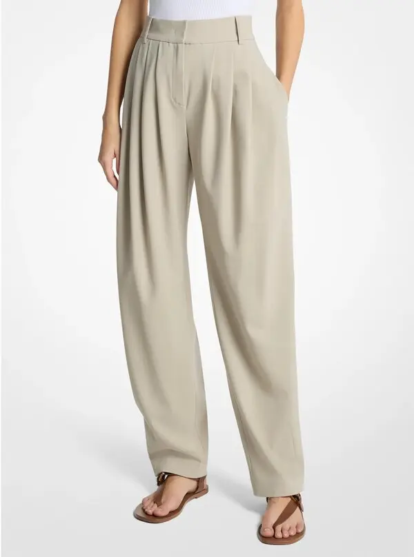 Michael Kors Pleated Tissue Wool Crepe Barrel Trousers - Natural