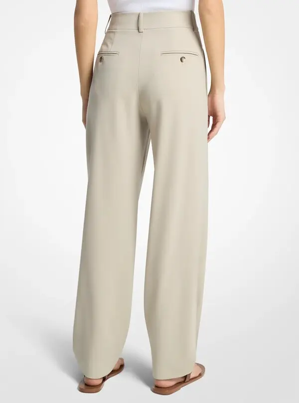 Michael Kors Pleated Tissue Wool Crepe Barrel Trousers - Natural