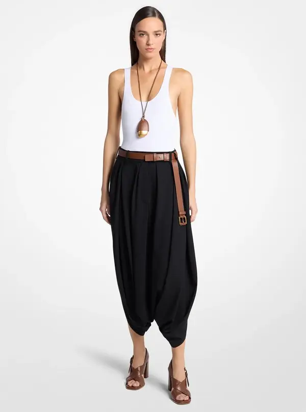 Michael Kors Draped Tissue Wool Culottes - Black