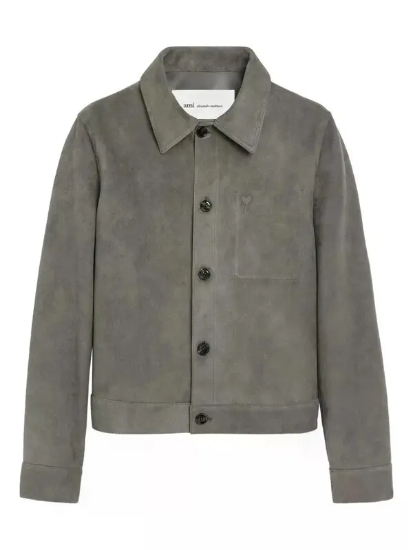 AMI Paris Suede Buttoned Jacket With De Coeur Logo - Grey