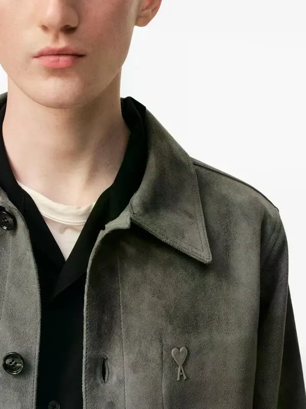 AMI Paris Suede Buttoned Jacket With De Coeur Logo - Grey