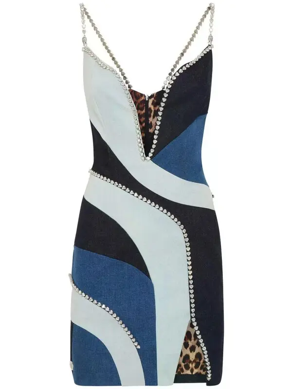 Philipp Plein Denim-patchwork Mini Dress - Blue
