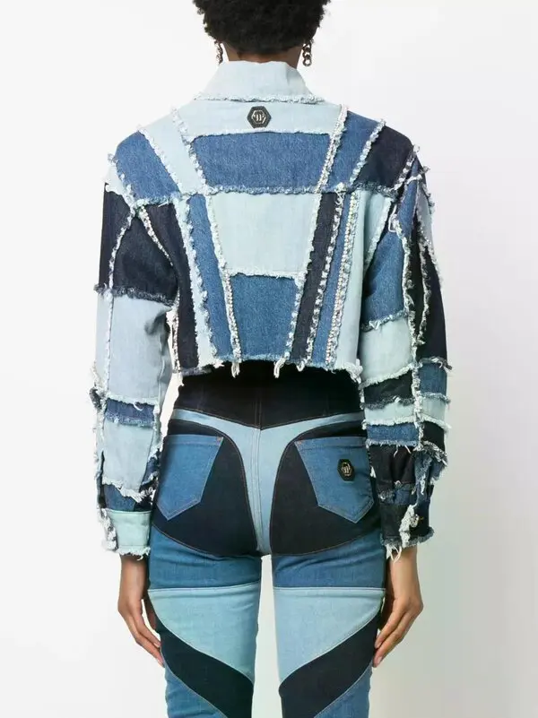 Philipp Plein Denim Patchwork Cropped Jacket