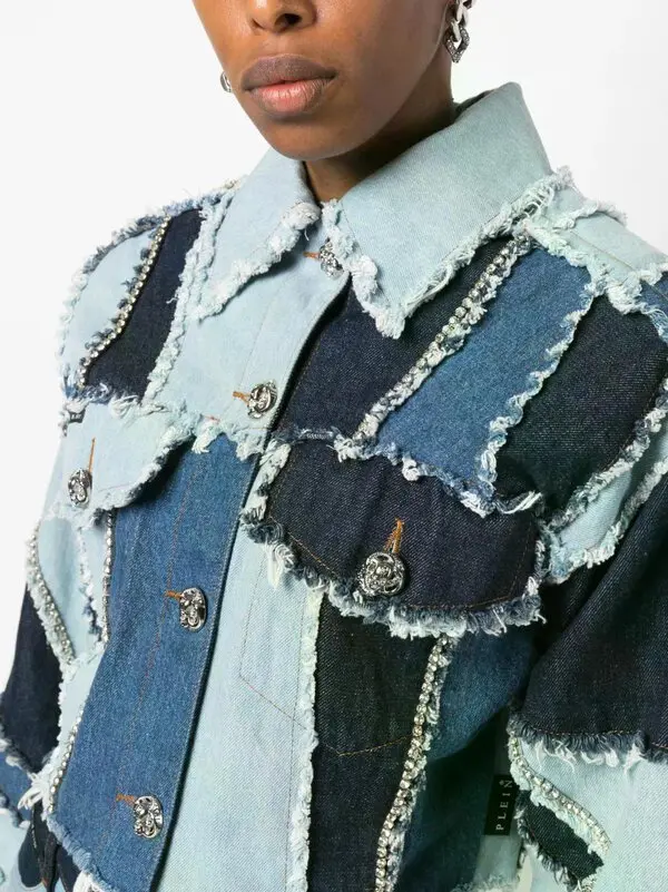 Philipp Plein Denim Patchwork Cropped Jacket
