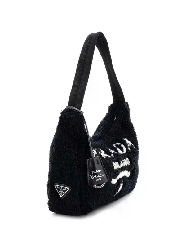 Prada Re-edition 2000 Terry Cloth Mini Hobo Bag - Black