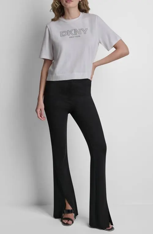 Dkny Rhinestone Border Logo Stretch Cotton Graphic T-shirt - White