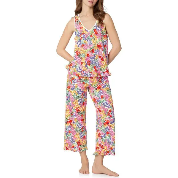 BEDHEAD PAJAMAS Print Stretch Organic Cotton Crop Pajamas - Spring Fields