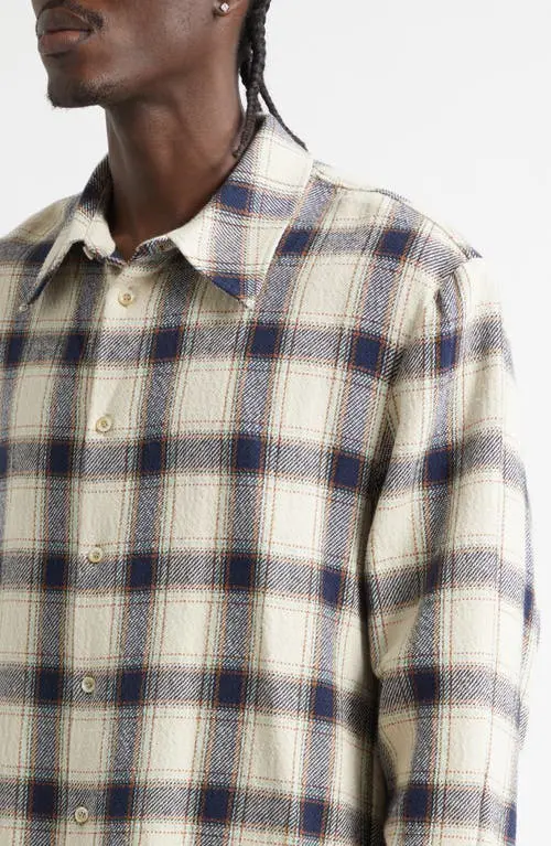 Séfr Wes Plaid Cotton Flannel Button-up Shirt - Navy Tablecloth Check
