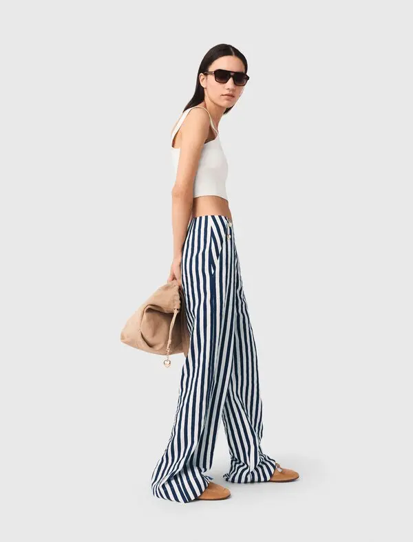 Maje Linen Blend Sailor Trousers - White/blue