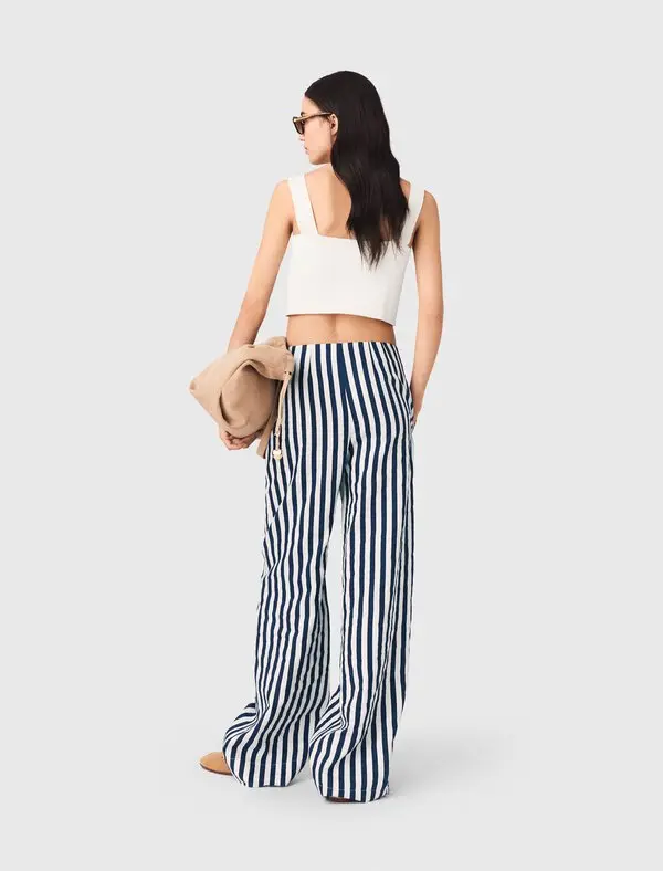 Maje Linen Blend Sailor Trousers - White/blue