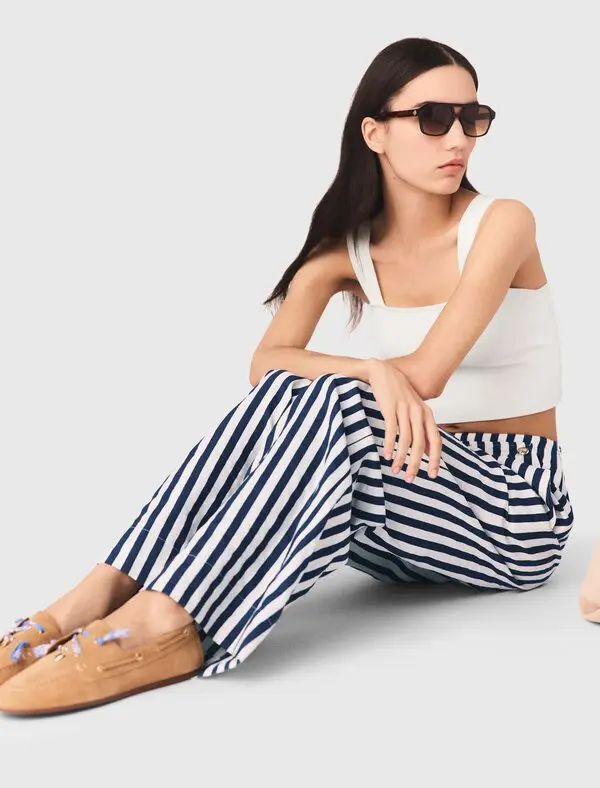Maje Linen Blend Sailor Trousers - White/blue